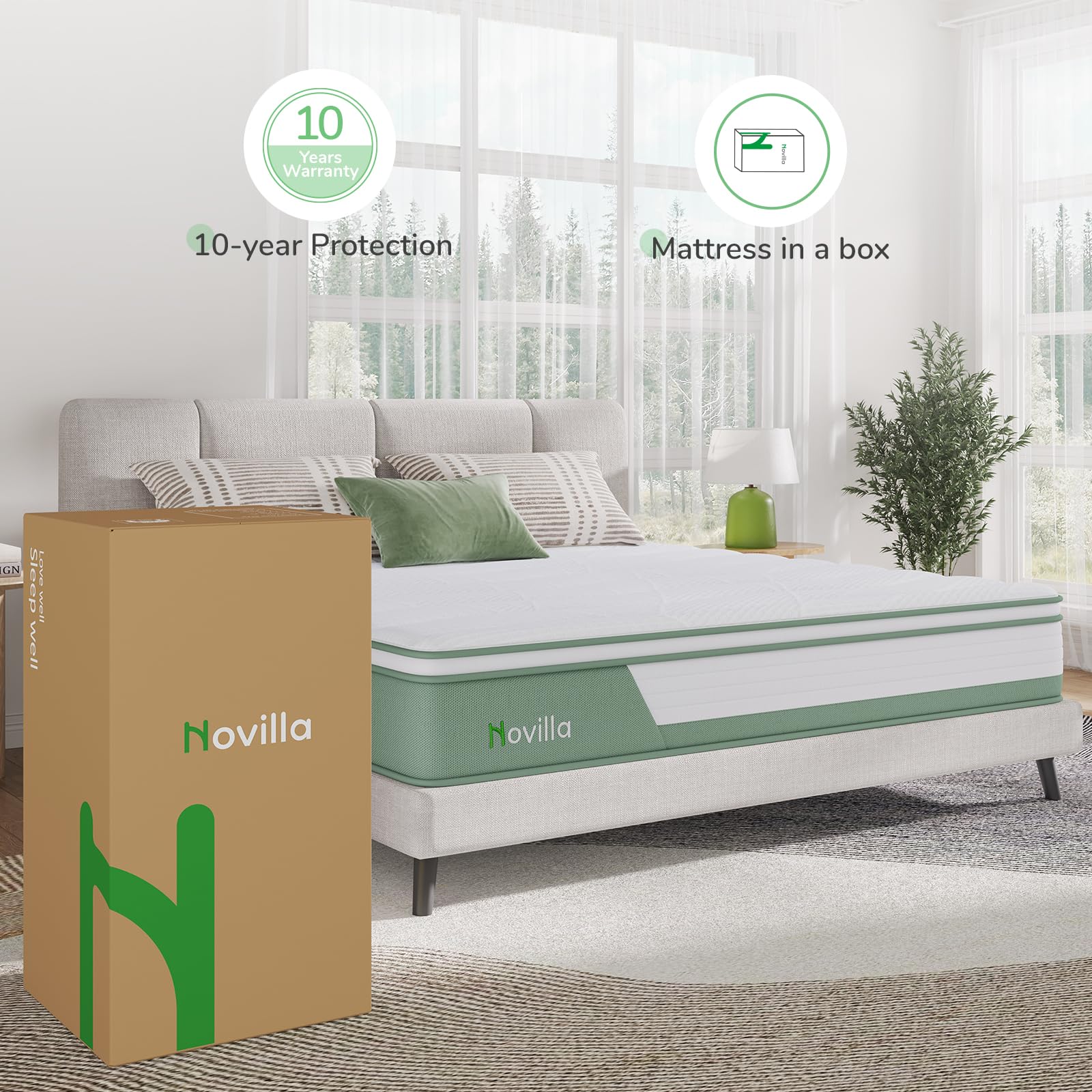 Novilla Mattress Queen, 12 Inch 5-Zone Hybrid Mattress with Gel Memory Foam for Pressure Relief & Cool Night, Midume Firm Queen Mattress in A Box