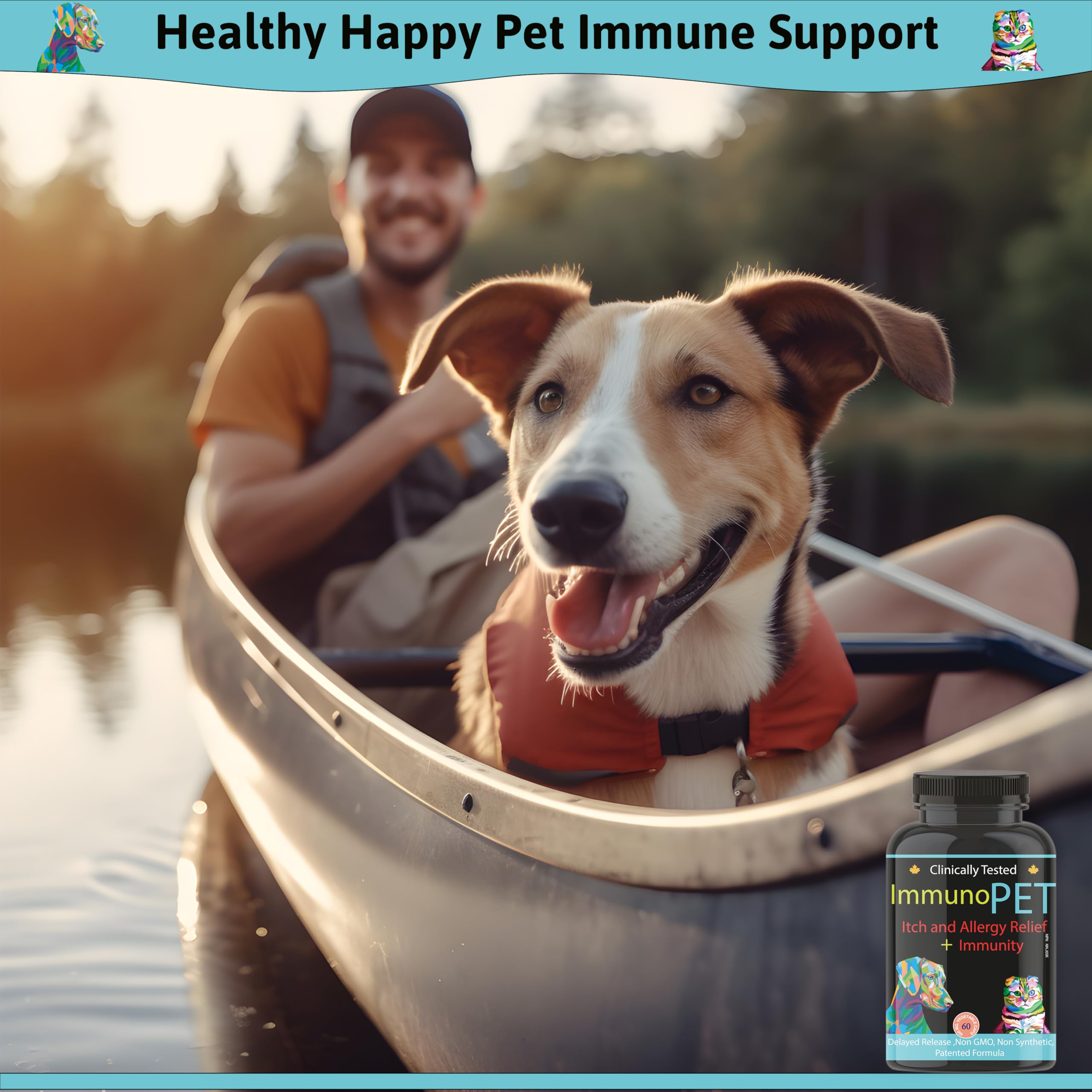 ImmunoPet - Itchy Skin Relief for Dogs and Cats - Hot Spot Relief - Pet Allergy Support -Cat and Dog Skin and Coat Supplement - Pet Immunity Support - 60 Caps