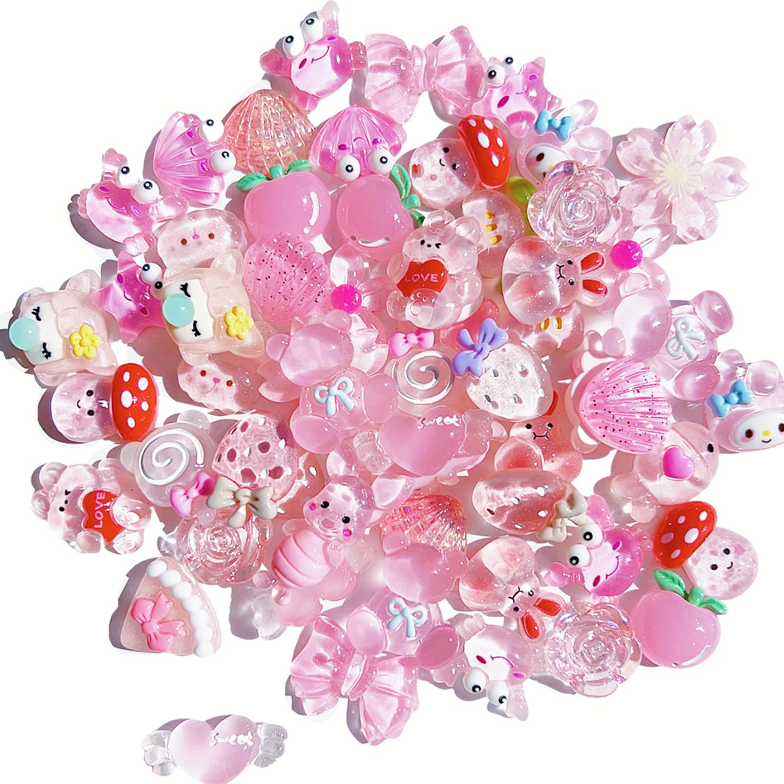 FULUSODO 60pcs Slime Charms Cute Set, Bulk Mixed Resin Charms Set Ornament Scrapbooking