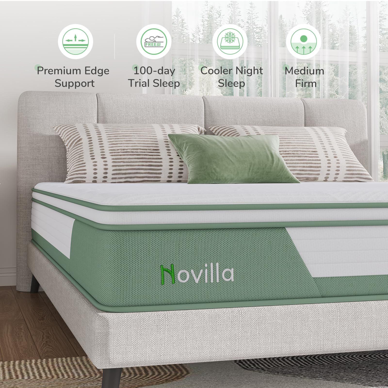 Novilla Mattress Queen, 12 Inch 5-Zone Hybrid Mattress with Gel Memory Foam for Pressure Relief & Cool Night, Midume Firm Queen Mattress in A Box