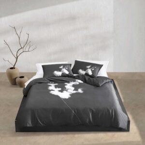 calvin klein - queen duvet cover set, soft cotton sateen bedding, floral home decor (orchid charcoal grey, queen)