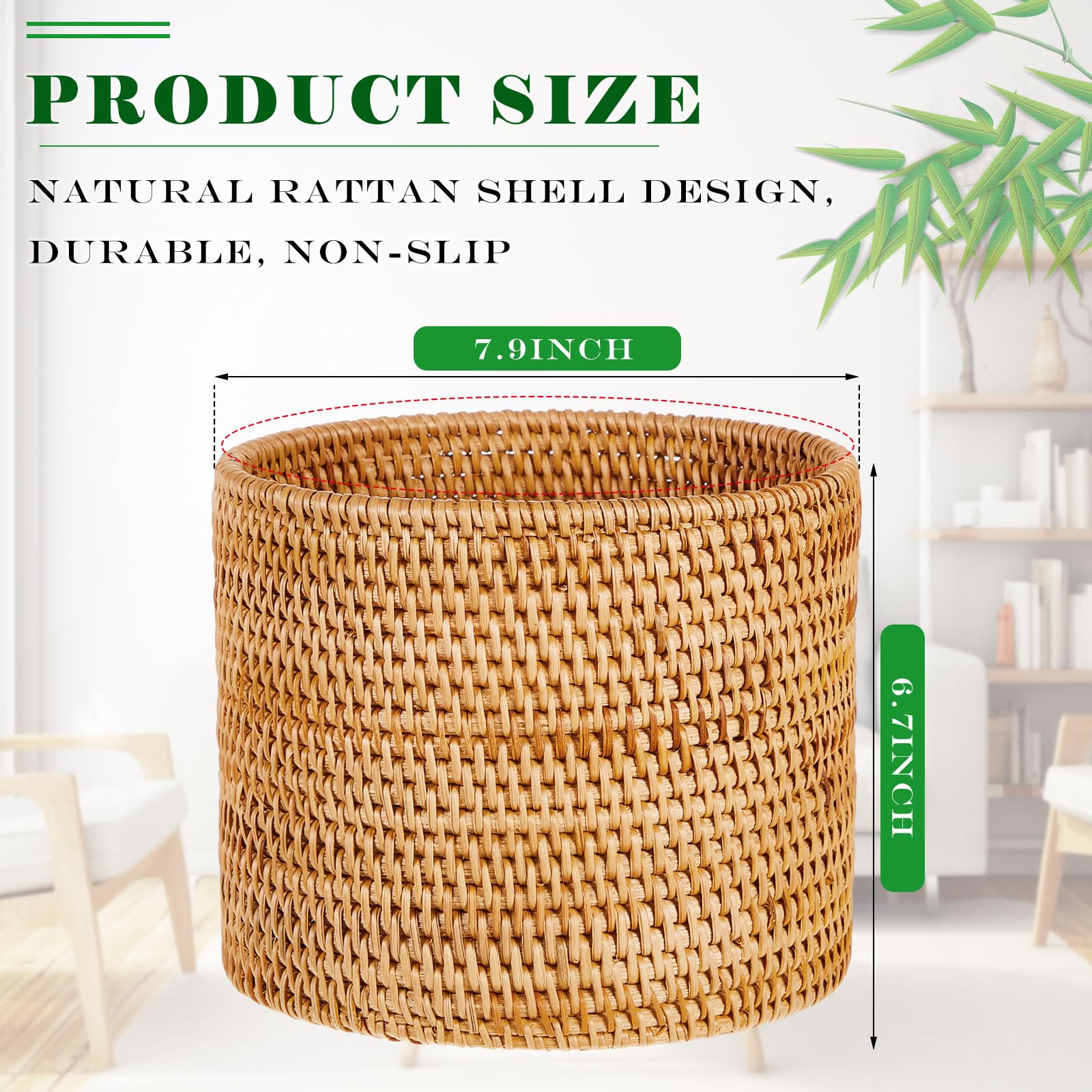 Ziliny 2 Pcs Small Waste Basket for Bathroom Woven Rattan Trash Can Handmade Woven Trash Can Cylinder Rustic Round Natural Wastebasket for Garbage Home Bedroom Kitchen Storage Office Desktop Essential