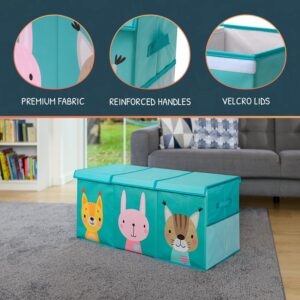 SoftOwl Extra Large Toy Storage Organizer with Lid - Sturdy, Collapsible Toy Chest Storage Box with Cute Design - Toys Bin with Dividers for Kids, Boys, Girls, Nursery, Bedroom, Play room 37"x16"x14"