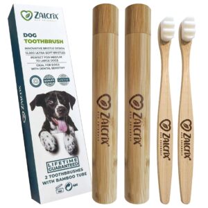 zalcrix eco-freindly dog toothbrush - natural bamboo with 12,000 ultra-soft bristles for a gentle yet effective clean ideal for your pet's sensitive teeth and gums