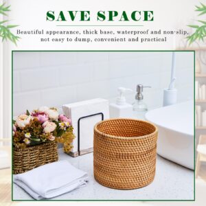 Ziliny 2 Pcs Small Waste Basket for Bathroom Woven Rattan Trash Can Handmade Woven Trash Can Cylinder Rustic Round Natural Wastebasket for Garbage Home Bedroom Kitchen Storage Office Desktop Essential