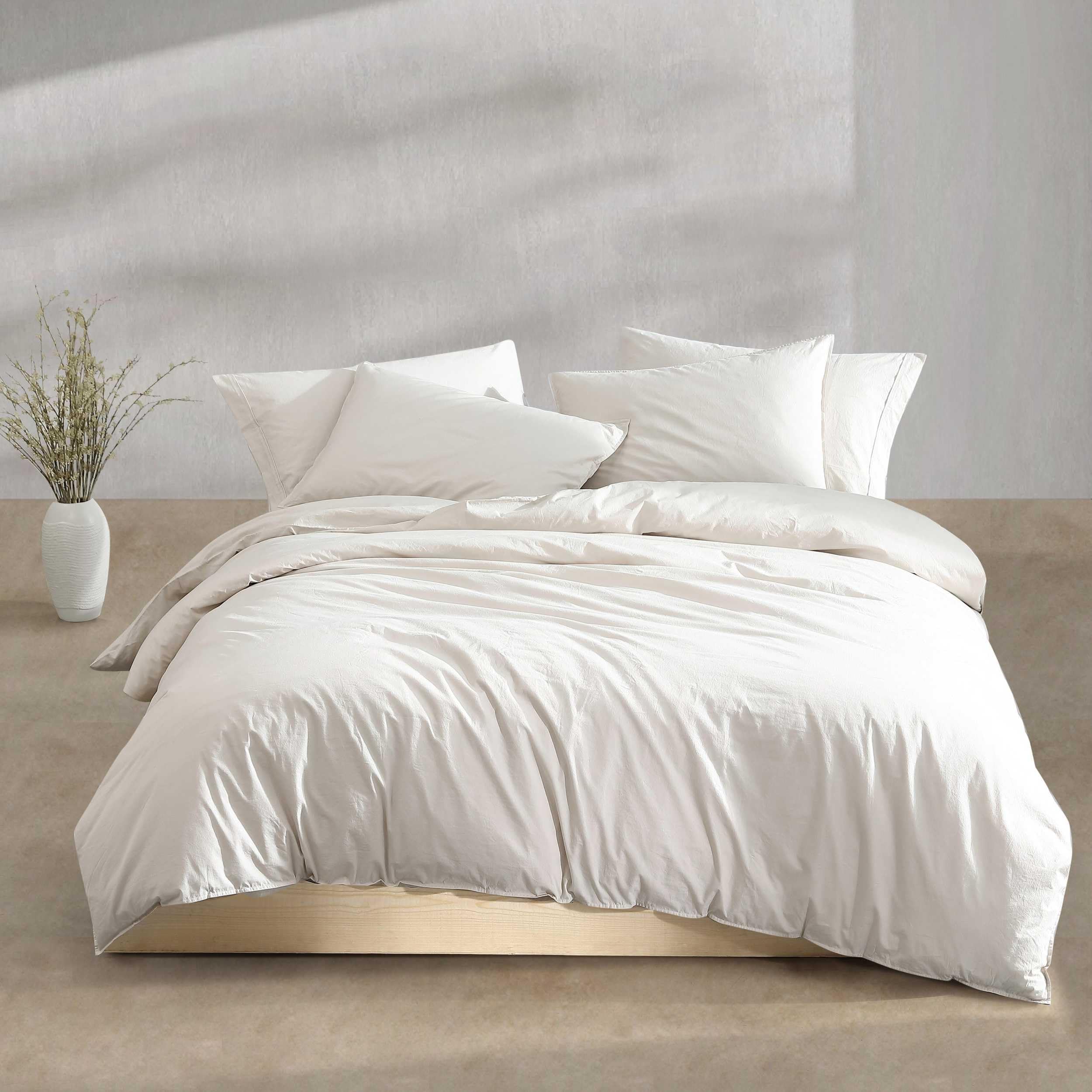 Calvin Klein - Queen Duvet Cover Set, Washed Cotton Percale Bedding, Luxuriously Soft Home Decor (Washed Percale Light Beige, Queen)