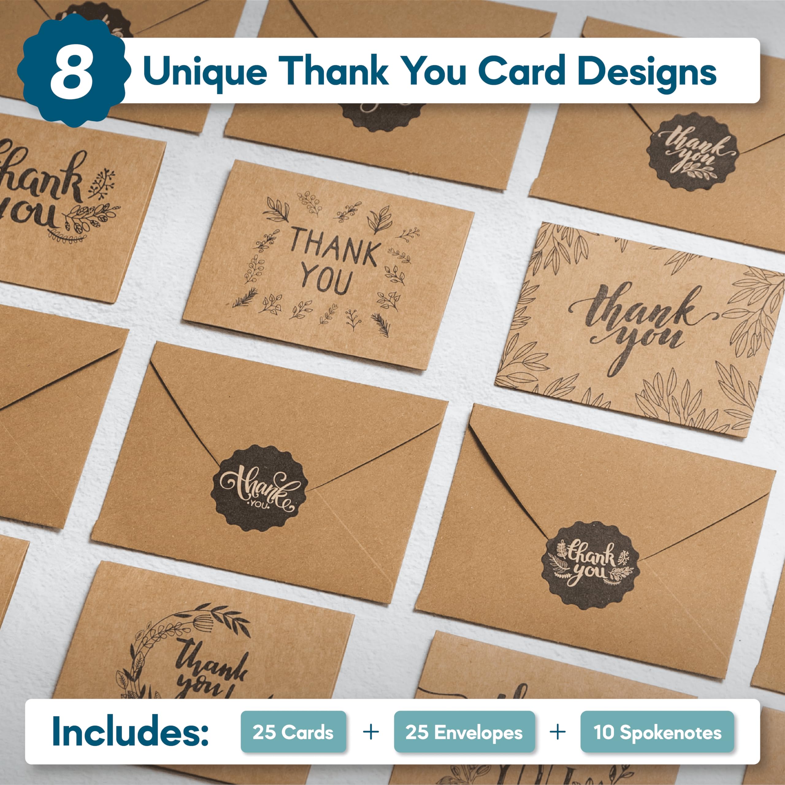 Spokenote - Thank You Card Bundle & Personalized Video Recording QR Code Stickers • Includes: 25 Thank You Cards with Envelopes & 10 Pack of Spokenote QR codes