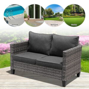 ovios Patio Loveseat, 2-Seater Outdoor Wicker Sofa Couch with Comfy Cushions, All Weather High Back Deep Patio Seating Rattan Love Seat for Porch Deck Balcony, Black