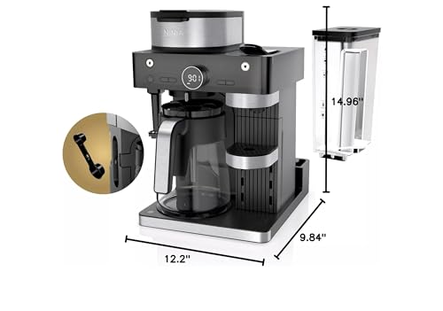 Ninja CFN601 Espresso & Coffee Barista System, Single-Serve Coffee & Compatible with Nespresso Capsule, 12-Cup Carafe, Built-in Frother, Cappuccino & Latte Maker, Black & Stainless Steel (Renewed)