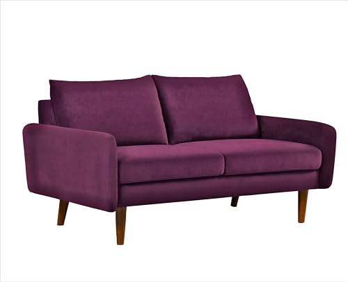 US Pride Furniture Kent Modern Velvet Loveseat Sofa, Comfortable 2 Seater Couch for Living Rooms and Small Spaces, Ideal Studio Apartment Furniture with Sleek Design, Eggplant