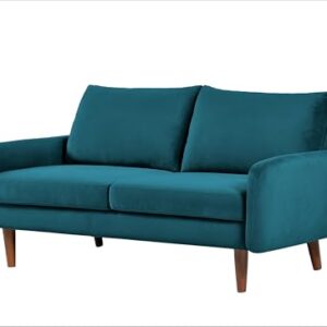 US Pride Furniture Kent Modern Velvet Loveseat Sofa, Comfortable 2 Seater Couch for Living Rooms and Small Spaces, Ideal Studio Apartment Furniture with Sleek Design, Greenish Blue