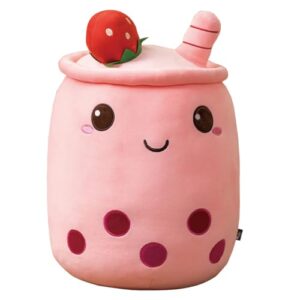 galatee 9.8" cute bubble tea stuffed animal plush pillow,soft kawaii red strawberry boba plushie hugging pillow,gifts for children