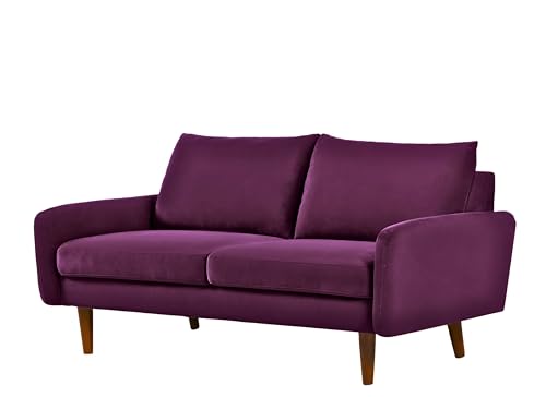 US Pride Furniture Kent Modern Velvet Loveseat Sofa, Comfortable 2 Seater Couch for Living Rooms and Small Spaces, Ideal Studio Apartment Furniture with Sleek Design, Eggplant