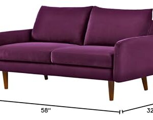 US Pride Furniture Kent Modern Velvet Loveseat Sofa, Comfortable 2 Seater Couch for Living Rooms and Small Spaces, Ideal Studio Apartment Furniture with Sleek Design, Eggplant