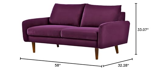 US Pride Furniture Kent Modern Velvet Loveseat Sofa, Comfortable 2 Seater Couch for Living Rooms and Small Spaces, Ideal Studio Apartment Furniture with Sleek Design, Eggplant