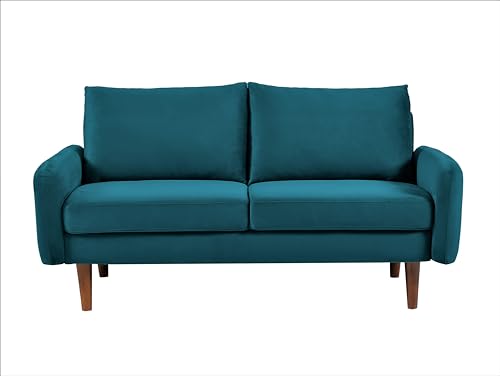 US Pride Furniture Kent Modern Velvet Loveseat Sofa, Comfortable 2 Seater Couch for Living Rooms and Small Spaces, Ideal Studio Apartment Furniture with Sleek Design, Greenish Blue