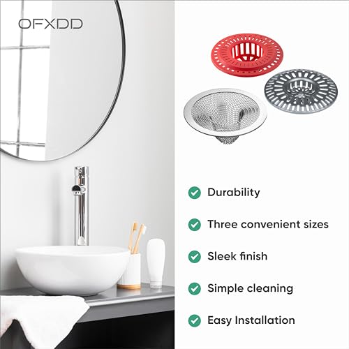 Drain Cover Kitchen Sink - Plastic & Stainless Steel Sink Strainers Set of 3 - Hair Drain Catcher Bathtub 2.75 & 2.36 & 3.10 Inches