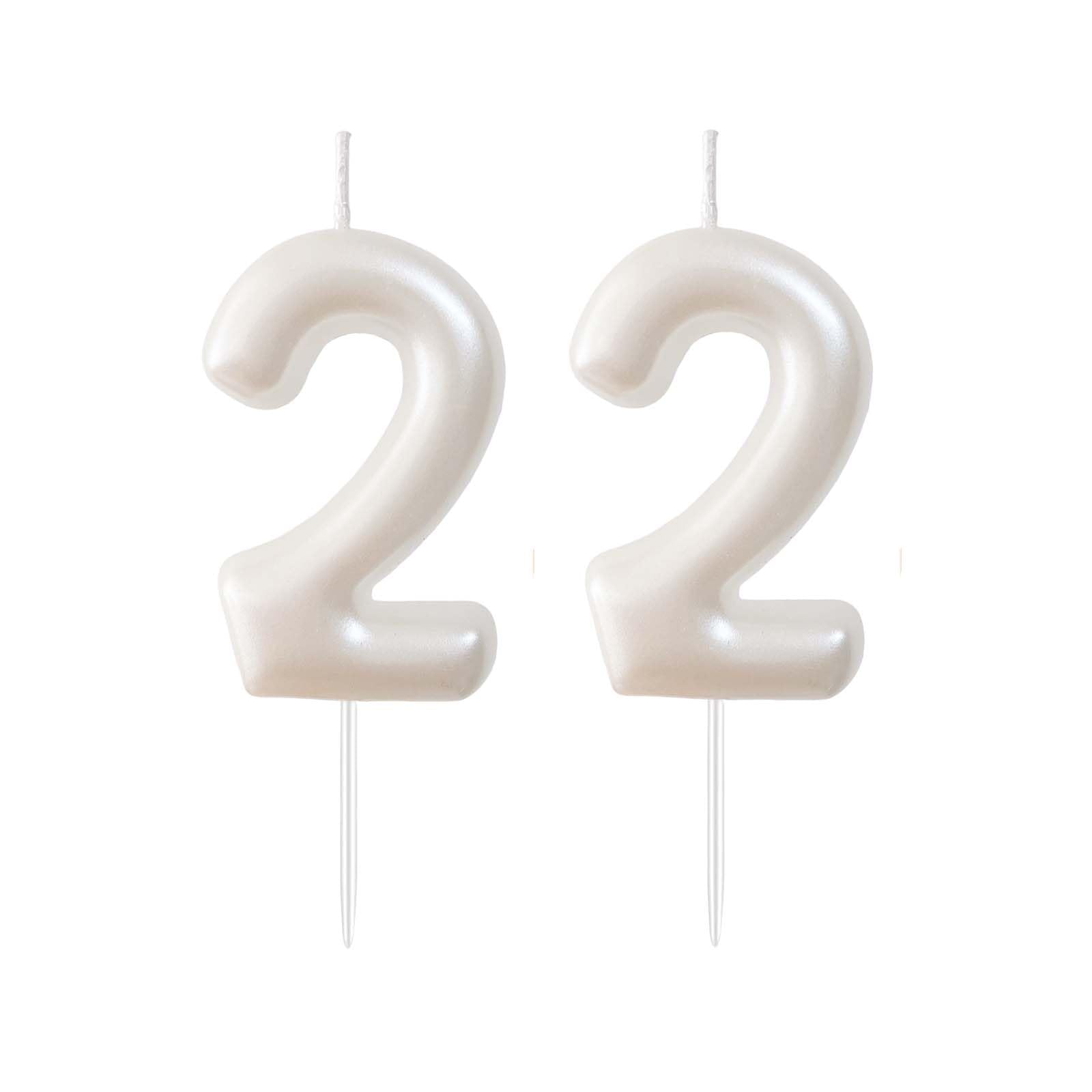 2.36" 22nd Number Candles Birthday Gifts for Women Men Birthday Decorations Birthday Candles Numbers Happy Birthday Candles for Cake 2 Candle for Women for Men (White)