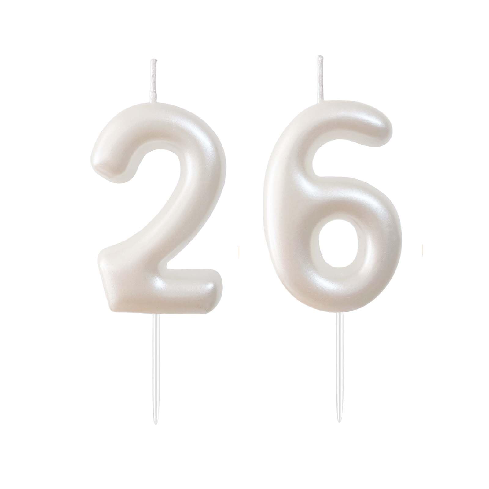 2.36" 26th 62nd Number Candles Birthday Gifts for Women Men Birthday Decorations Birthday Candles Numbers Happy Birthday Candles for Cake 2 Candle for Women for Men (White)