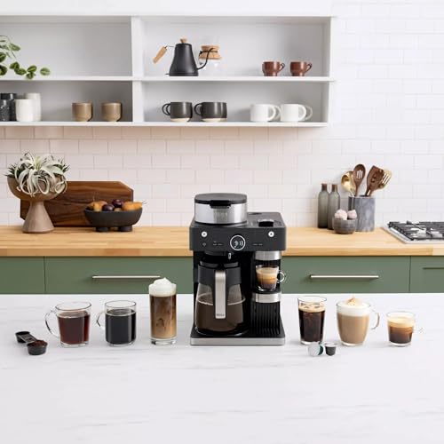 Ninja CFN601 Espresso & Coffee Barista System, Single-Serve Coffee & Compatible with Nespresso Capsule, 12-Cup Carafe, Built-in Frother, Cappuccino & Latte Maker, Black & Stainless Steel (Renewed)