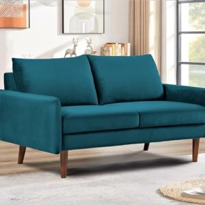 US Pride Furniture Kent Modern Velvet Loveseat Sofa, Comfortable 2 Seater Couch for Living Rooms and Small Spaces, Ideal Studio Apartment Furniture with Sleek Design, Greenish Blue