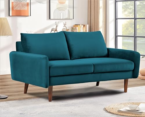 US Pride Furniture Kent Modern Velvet Loveseat Sofa, Comfortable 2 Seater Couch for Living Rooms and Small Spaces, Ideal Studio Apartment Furniture with Sleek Design, Greenish Blue