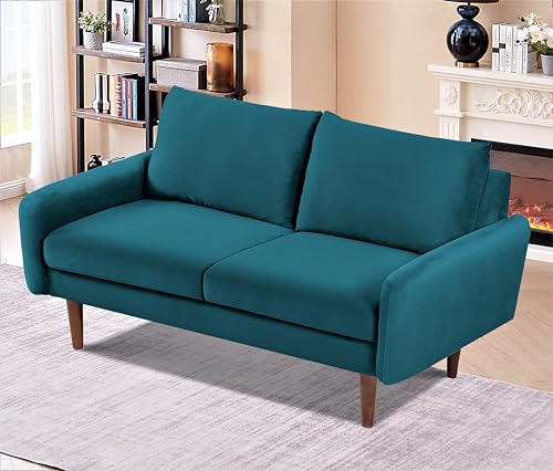 US Pride Furniture Kent Modern Velvet Loveseat Sofa, Comfortable 2 Seater Couch for Living Rooms and Small Spaces, Ideal Studio Apartment Furniture with Sleek Design, Greenish Blue