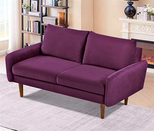 US Pride Furniture Kent Modern Velvet Loveseat Sofa, Comfortable 2 Seater Couch for Living Rooms and Small Spaces, Ideal Studio Apartment Furniture with Sleek Design, Eggplant