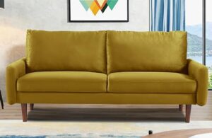 container furniture direct kent velvet sofa for modern living rooms and compact spaces, comfy 3 seater couch studio apartment furniture with sleek design, greenish yellow