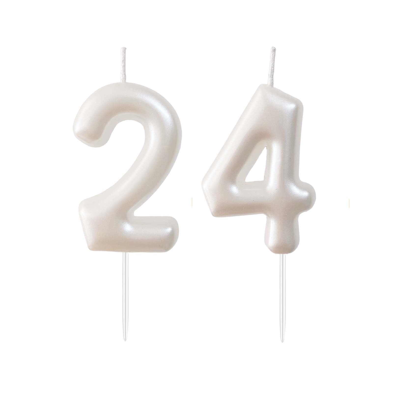 2.36" 24th 42nd Number Candles Birthday Gifts for Women Men Birthday Decorations Birthday Candles Numbers Happy Birthday Candles for Cake 2 Candle for Women for Men (White)