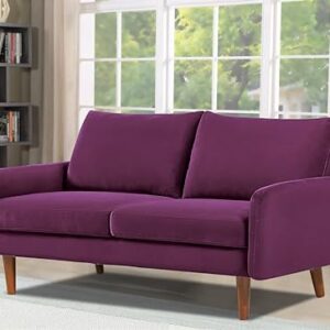 US Pride Furniture Kent Modern Velvet Loveseat Sofa, Comfortable 2 Seater Couch for Living Rooms and Small Spaces, Ideal Studio Apartment Furniture with Sleek Design, Eggplant