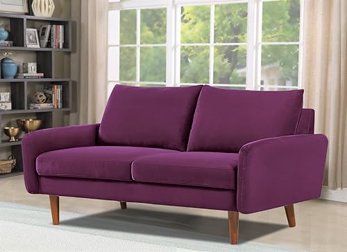 US Pride Furniture Kent Modern Velvet Loveseat Sofa, Comfortable 2 Seater Couch for Living Rooms and Small Spaces, Ideal Studio Apartment Furniture with Sleek Design, Eggplant