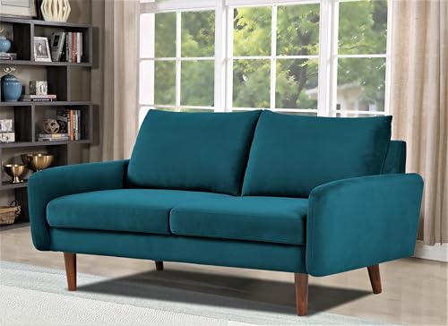 US Pride Furniture Kent Modern Velvet Loveseat Sofa, Comfortable 2 Seater Couch for Living Rooms and Small Spaces, Ideal Studio Apartment Furniture with Sleek Design, Greenish Blue