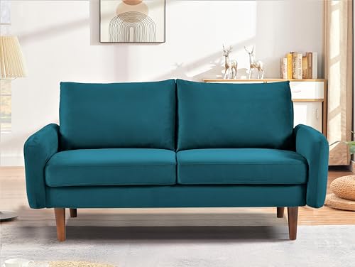 US Pride Furniture Kent Modern Velvet Loveseat Sofa, Comfortable 2 Seater Couch for Living Rooms and Small Spaces, Ideal Studio Apartment Furniture with Sleek Design, Greenish Blue