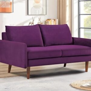 US Pride Furniture Kent Modern Velvet Loveseat Sofa, Comfortable 2 Seater Couch for Living Rooms and Small Spaces, Ideal Studio Apartment Furniture with Sleek Design, Eggplant