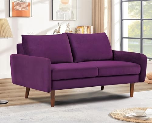 US Pride Furniture Kent Modern Velvet Loveseat Sofa, Comfortable 2 Seater Couch for Living Rooms and Small Spaces, Ideal Studio Apartment Furniture with Sleek Design, Eggplant