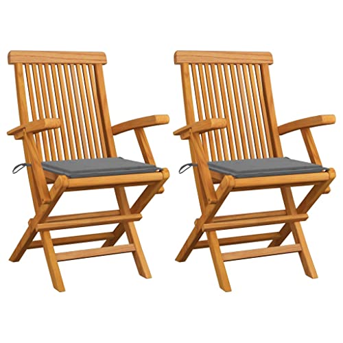 DYRJDJWIDHW Patio Chairs Patio Chairs,Outdoor Furniture,Outdoor Chairs,Balcony Furniture,Patio Furniture Set,Front Porch Decor,with Gray Cushions 2 pcs Solid Teak Wood