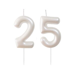 2.36" 25th 52nd number candles birthday gifts for women men birthday decorations birthday candles numbers happy birthday candles for cake 2 candle for women for men (white)