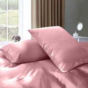 Kanak Bedding Satin 5 Piece Silk Like Duvet Cover Set,Ultra Soft and Breathable Bedding Set with 1pc Duvet Cover Zipper Closure & 4Pillow Cover.(Dusty Rose,Queen)