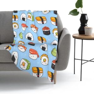 Sushi Cute Pattern Blanket, Soft Blankets Flannel Bed Throw Cozy Lightweight Plush Gifts for Women Men Boys Girls Kids Sofa Couch Bedroom Living Rooms Warm All Season, Home Decor, Small 50"x40"