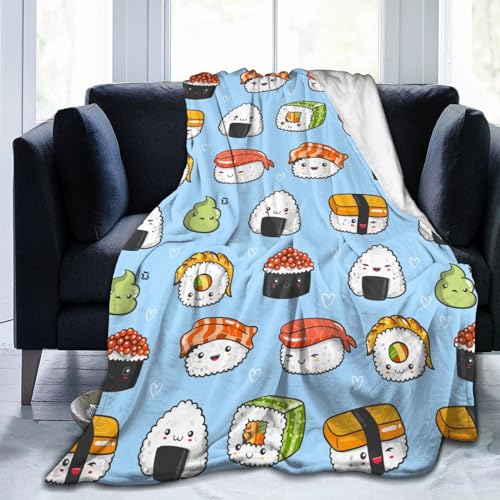 Sushi Cute Pattern Blanket, Soft Blankets Flannel Bed Throw Cozy Lightweight Plush Gifts for Women Men Boys Girls Kids Sofa Couch Bedroom Living Rooms Warm All Season, Home Decor, Small 50"x40"