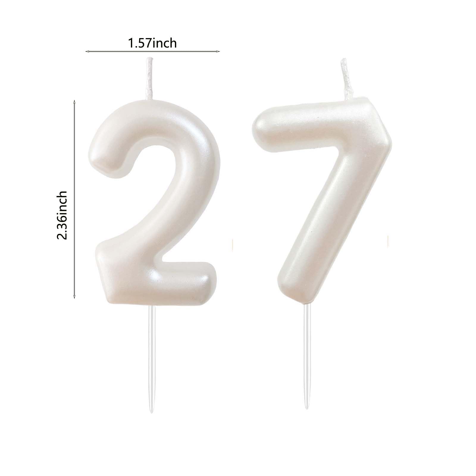 2.36" 27th 72nd Number Candles Birthday Gifts for Women Men Birthday Decorations Birthday Candles Numbers Happy Birthday Candles for Cake 2 Candle for Women for Men (White)