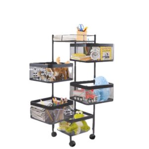 Black 5 Tier 360 Degree Rotating Metal Vegatable Storage Rack w/Swing Out Shelves