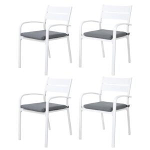 soleil jardin outdoor aluminum 4-piece patio dining chairs with cushions, stackable bistro chairs for balcony, garden, backyard, white finish & grey cushion