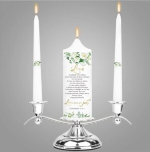 3 unity floral candles for wedding ceremony set with silver holder, wedding accessories for reception