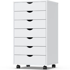 sweetcrispy 7 drawer chest - storage cabinets dressers wood dresser cabinet with wheels mobile organizer drawers for office, home, white