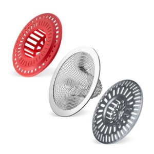 drain cover kitchen sink - plastic & stainless steel sink strainers set of 3 - hair drain catcher bathtub 2.75 & 2.36 & 3.10 inches