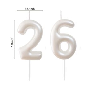 2.36" 26th 62nd Number Candles Birthday Gifts for Women Men Birthday Decorations Birthday Candles Numbers Happy Birthday Candles for Cake 2 Candle for Women for Men (White)