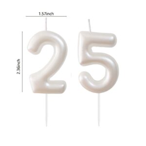 2.36" 25th 52nd Number Candles Birthday Gifts for Women Men Birthday Decorations Birthday Candles Numbers Happy Birthday Candles for Cake 2 Candle for Women for Men (White)