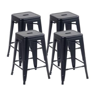 younike metal barstools set of 4 counter height bar stools 24 inches indoor outdoor patio home kitchen dining stool modern industrial backless stackable bar chair matte black